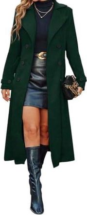 ORANDESIGNE Manteau Long Laine Femme Hiver Manteaux Longue Revers Chic et Elegant Manteau Laine Long Double Boutonnage A Vert Fonc&eacute; XXL
