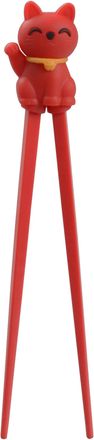 Tokyo Design Studio ESS-St&auml;bchen f&uuml;r Kinder, rot, 22 cm, mit s&uuml;&szlig;er Gl&uuml;cks-Katze als Halterung f&uuml;r Anf&auml;nger, St&auml;bchen auswechselbar