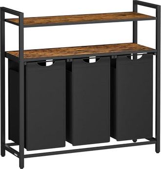 Vasagle Panier &agrave; Linge, Corbeille &agrave; Linge Sale, Rangement 3 Compartiments, 3 Sacs Amovibles en Tissu Oxford, 2 &Eacute;tag&egrave;res, Cadre en M&eacute;tal, 40L pour Chaque Sac, 