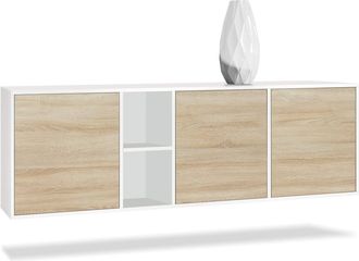 Vladon Kommode Cuba, Made in Germany, Wei&szlig; matt/Eiche s&auml;gerau - Modernes Sideboard f&uuml;r Ihr Wohnbereich - (BxHxT) 182x53x35 cm