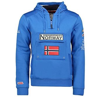 Geographical Norway Gymclass Men - Sweat Homme Capuche Poche Kangourou - Vêtement Sweatshirt Hoody Chaud Manches Longues - Pull Hommes Printemps Ete Automne Hiver (Bleu R