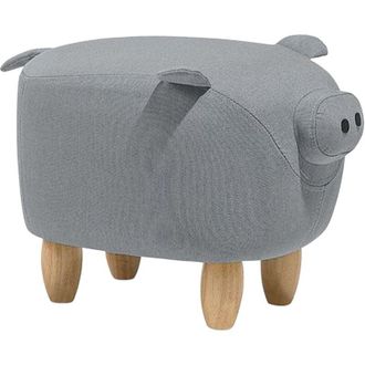 Beliani Petit Tabouret Pouf pour Enfant 35 cm de Hauteur en Forme d&Eacute;l&eacute;phant en Tissu Doux Gris Clair avec Pieds en Bois dH&eacute;v&eacute;a Beliani