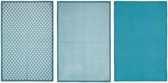 Atmosphera Atmosphera - Lot de 3 torchons imprimés - Coton - Bleu Canard - 45x70 cm