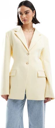 Asos Eleganter Blazer in Buttermilch mit geraffter Taille-Gelb
