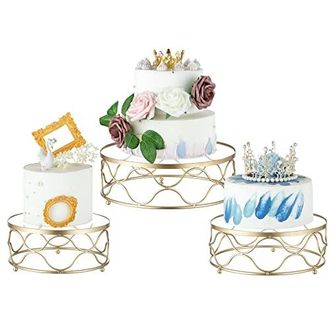 Nuptio Presentoir A Gateau Rond Dor&eacute;: 3 Pi&egrave;ces Support Gateau M&eacute;tal pour Plateau &Agrave; Dessert G&eacute;om&eacute;trique avec Panneau Acrylique pour Mariage Anniversaire F&ecirc;te 