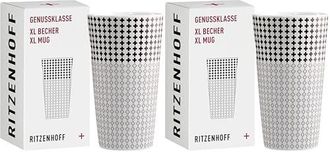 Ritzenhoff 3741003 Kaffee-Tasse XL 500 ml - Serie Genussklasse Nr. 3 - Porzellan-Becher mit Plusmotiv, Designerst&uuml;ck (Packung mit 2)