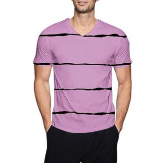 Generic T-shirt &agrave; rayures pour homme - D&eacute;contract&eacute; - Tendance - Personnalit&eacute; - Col en V - Imprim&eacute; &agrave; manches courtes, violet, 3XL