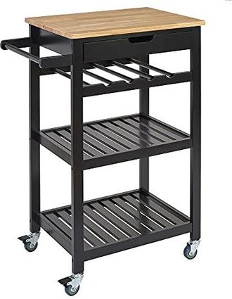 The Home Deco Factory HD7102 Servierwagen auf Rollen, 40 x 62,5 x 85,5 cm, fahrbare Aufbewahrung, für Küche, Esszimmer, Schwarz/Holz