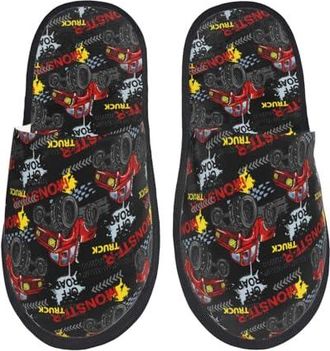 Generic Impression De Camion Monstre Pantoufles Moelleuses Plates Pantoufles En Peluche Antidérapants Chaussures Pour Chambre Extérieur Femme L