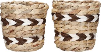 KitchenCraft Kitchen Craft 2er Set Töpfe für Wasserhyazinthen, 2 Pflanzenkübel für Hauspflanzen, natürliche gewebte Pflanzentöpfe mit Streifendesign, 11.5 x 11.5 x