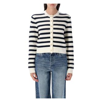 A.P.C. A.p.c., Femme, Pulls, Multicolore, Taille: 42 FR Cardigan Rayé Tricot Ecru Marine Foncé