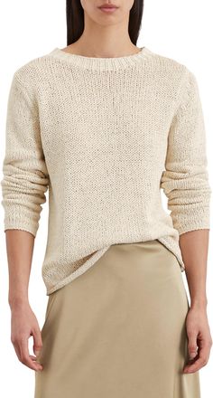 Marc O'Polo Damen Strickpullover mit U-Boot Ausschnitt Slim Fit, Cremefarben (Natural Cotton), M