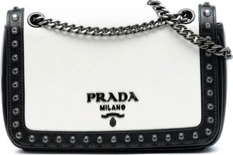 Prada Hobo Bags - Small Studded Glace Calf Chain Flap - Gr. unisize - in Weiß - für Damen
