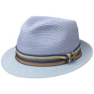 Stetson Licano Toyo Trilby Strohhut Herren Fedora UV-Schutzfaktor 40+ Ripsband Zweifarbig Krempe Frühjahr Sommer hellblau M (56-57 cm)