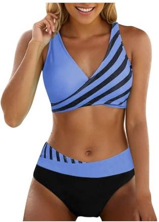 Generic Maillot de bain tankini taille haute pour femme 2026, bleu, S