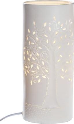Gilde Tischleuchte Porzellan weiß Lampe Lebensbaum Motiv Höhe 28 cm stilvolle Beleuchtung Dekoration Wohnzimmer Schlafzimmer