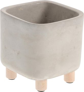 BESPORTBLE Zement Blumentopf Mit Holzf&uuml;&szlig;en 9cm Kleine Zimmerpflanzen &Uuml;bert&ouml;pfe F&uuml;r B&uuml;ro Balkon Und Wohnzimmer Bel&uuml;ftet Und Langlebig