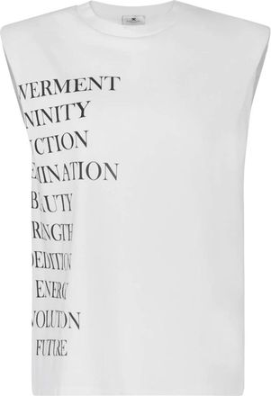 Elisabetta Franchi Femme, Tops, Blanc, Taille: 38 FR T-shirt en jersey avec imprim&eacute; de lettrage