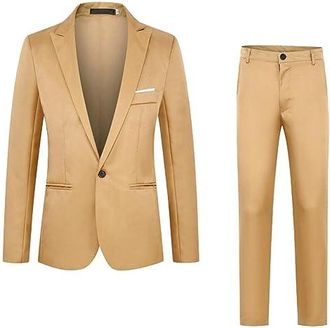 Generic Hommes Affaires et Mode Slim Fit Couleur Classique Casual Combinaison Deux Costumes, kaki, 3XL