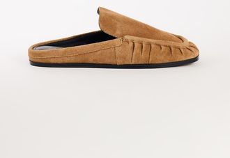 Topshop Brianna mule en daim fronc&eacute; camel-Marron