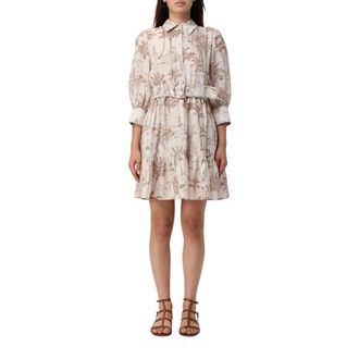MC2 Saint Barth Bedrucktes Gestuftes Minikleid mit G&uuml;rtel - - Dresses - Damen - Beige - S