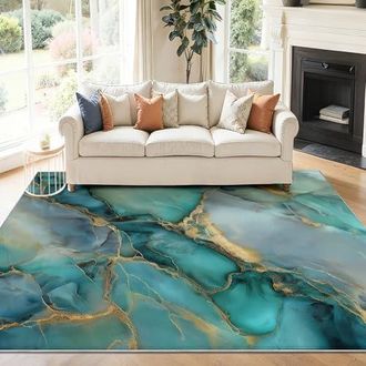 Generic Tapis 120 x 180 cm Marbre Moderne Et Exquis Doux Moelleux Robuste Facile &agrave; Nettoyer Moderne pour Chambre Couloir, Vert Or