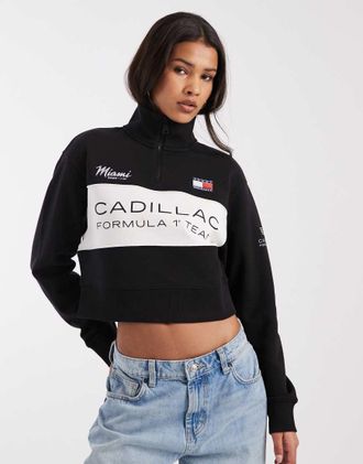 Tommy Hilfiger x Cadillac F1 - Sweat &agrave; motif Miami avec col zipp&eacute; - Noir et blanc