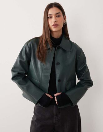 Mango Veste en similicuir - Vert