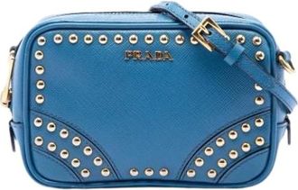 Prada Sac bandouli&egrave;re Saffiano Pre-owned orn&eacute; de clous - Femme - Pre-owned - Bleu - Taille: ONE Size