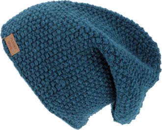 Guru Shop Lange Beanie Mütze, Handgestrickte Mütze aus Schurwolle - Blau, Herren/Damen, Synthetisch
