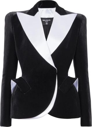 Balmain Femme, Vestes, Noir, Taille: 34 FR Veste Structur&eacute;e en Velours et Satin