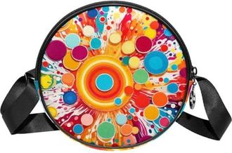 Generic Sac &agrave; bandouli&egrave;re rond pour femme, motif cercles &eacute;clabouss&eacute;s, petit sac &agrave; dos &agrave; bandouli&egrave;re avec fermeture &eacute;clair, bretelles r&eacute;glables, sac &agrave; main ron