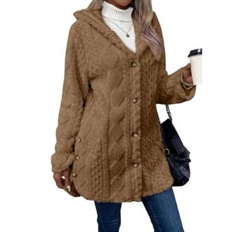 Generic Cardigan &agrave; Capuche Jacquard Manteau Femme Automne Hiver Chaud Mode Jacquard Cardigan &agrave; Capuche Manches Longues Manteau, marron clair, 5XL