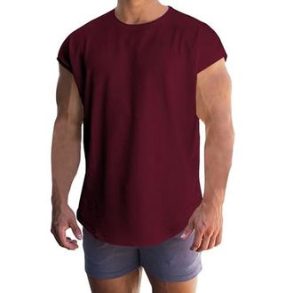 Generic Sweat-shirt &agrave; manches courtes pour hommes : t-shirt coupe ajust&eacute;e t-shirt de sport l&eacute;ger t-shirt de course respirant couleur unie t-shirt col rond t-s