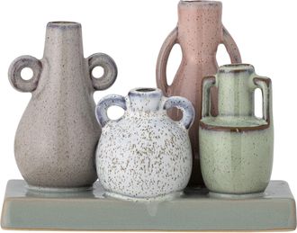 Bloomingville Gr&uuml;ne Steingutvase Aidan von Creative Collection, s&uuml;&szlig;e kleine Vase mit Botanik-Motiv f&uuml;r kleine Blumendekorationen, perfekt f&uuml;r den gedeckten Tisch, e