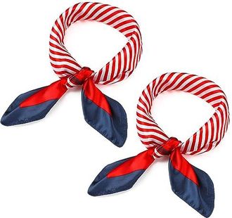 Satinior 2 Foulards Marins Écharpe Carrée Nautique Foulard Rouge Blanc Bleu en Soie Imitée pour Hôtesse dAir (Branché, 50 x 50 cm)