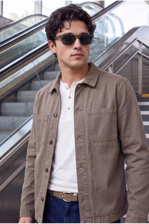 Trendyol MAN Herren Khaki Einfarbig Lang Regular Fit Hemden