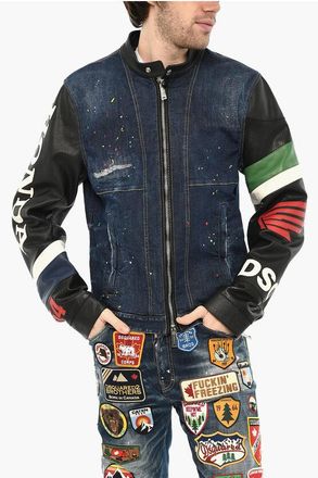 Dsquared2 Denim Jacket with Leather Sleeve Größe 56