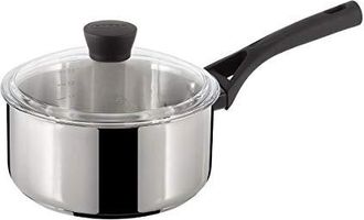 Pyrex Expert Casserole en Acier Inoxydable, Noir et Gris Casserole avec Couvercle 16 cm Noir/Gris
