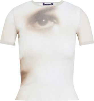 Jean Paul Gaultier Tee B&eacute;b&eacute; Imprim&eacute; Visage en Mesh - Femme - Tops - Beige - Taille: 38 FR