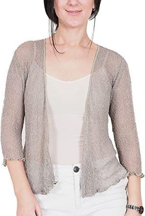 Mimosa Mesdames Femme Grande Taille Boléro au Crochet Briller en Dentelle Plaine Etendue Résille Cardigan Haussement Dépaules (Taille Unique, Taupe)