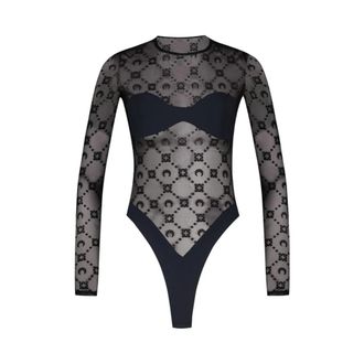 Marine Serre Moonogram Mesh Flock Bodysuit T-Shirt - - Tops - Damen - Schwarzk - M