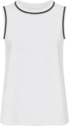Max Mara Femme, Tops, Blanc, Taille: 38 FR Blusa smanicata in cady dettagli ricamati