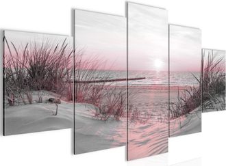 Runa Art Bild Schlafzimmer Wohnzimmer Strand Sonnenuntergang 5 Teilig Meer Natur Rosa Grau Wandbilder auf Vlies Leinwand 041753b