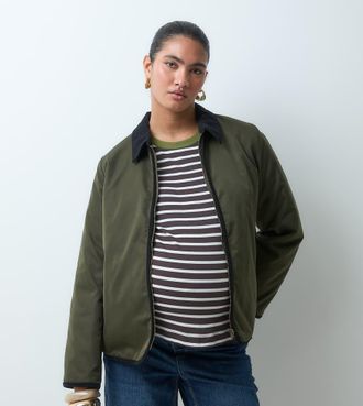 Mama Licious Mamalicious - Veste de grossesse 3-en-1 style barn jacket avec col en velours c&ocirc;tel&eacute; - Vert fonc&eacute;