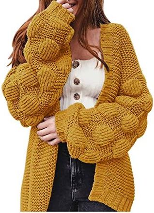 Generic Vestes pour femmes 2026 Pull &agrave; manches en tricot &agrave; col roul&eacute; Veste chaude d&eacute;contract&eacute;e, jaune, M
