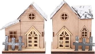 BESPORTBLE 2 Stück LED Leuchtende Kleine Holzhäuser Weihnachtsdekoration Holzdeko mit Warmweißem Licht für Schreibtisch Wohnzimmer und Weihnachtsfeier