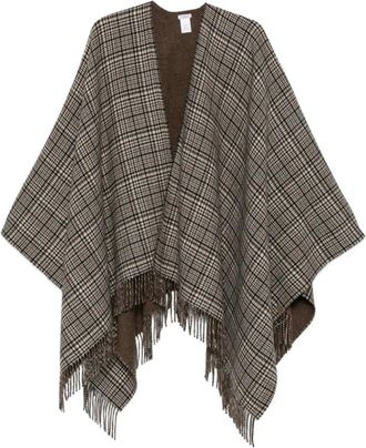 Brunello Cucinelli Poncho &agrave; carreaux avec franges - Femme - Vestes - Brun - Taille: ONE Size