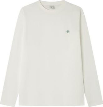Springfield Basic Peach Crew Neck L/S T-Shirt with Tree Embroidery brodé, Blanc Ivoire, XL Homme