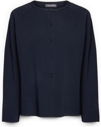 Elena Miro Femme, Pulls, Bleu, Taille: 36 FR Viscose Blend Crew Neck Cardigan